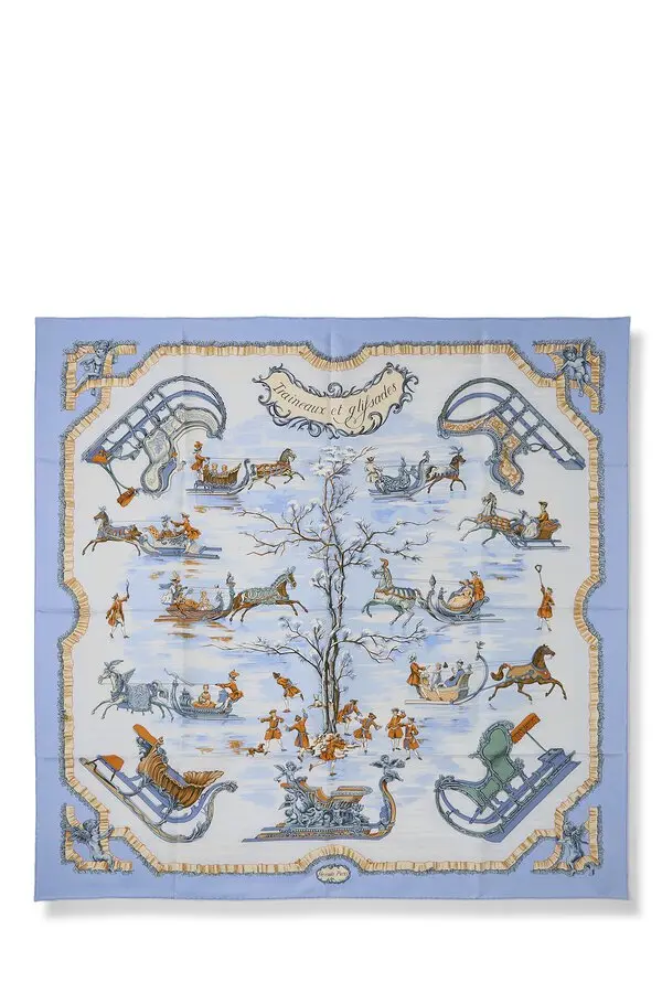 Hermès Multicolor 'traineaux Et Glissades' Silk Scarf 90 - Blue
