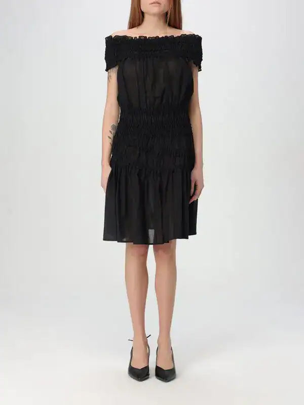 Tory Burch Off-The-Shoulder Pleated Dress In Black - 65% Off | Editorialist