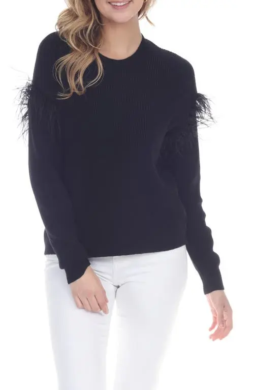 RAIN AND ROSE Feather Trimmed Sweater - Black
