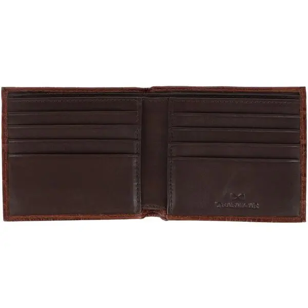 Trafalgar Esteban Croco Embossed Leather 8 Slot Bi-fold Wallet - Brown