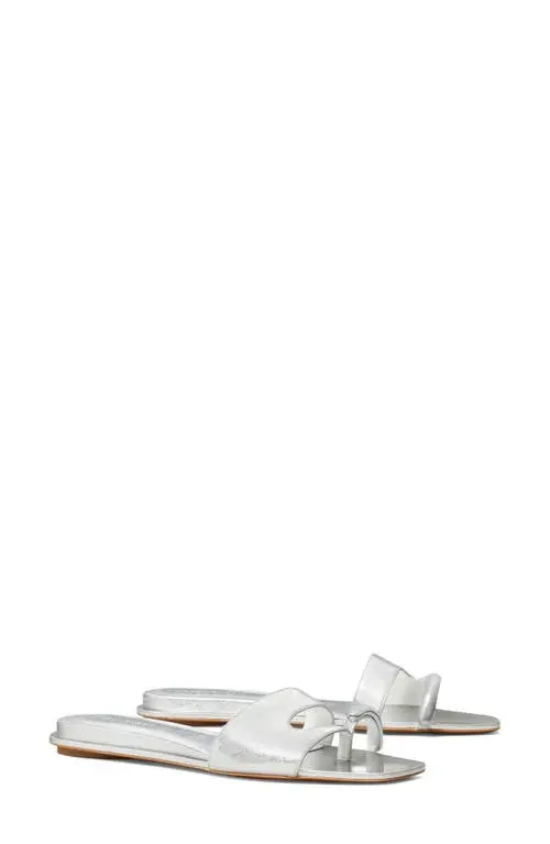 Tory Burch Pierced Slide Sandal - Bright Silver / Silver
