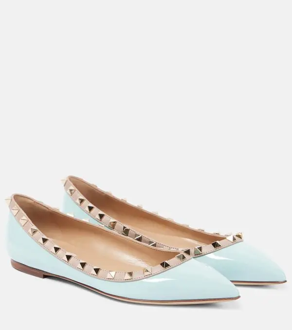 Valentino Garavani Rockstud Patent Leather Ballet Flats - Blue