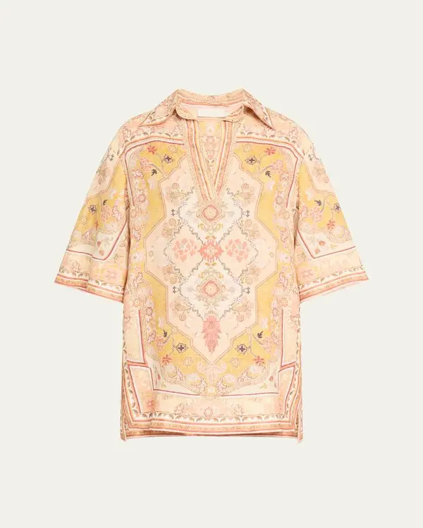 Zimmermann Printed Linen Tunic Dress - Mustard Multi