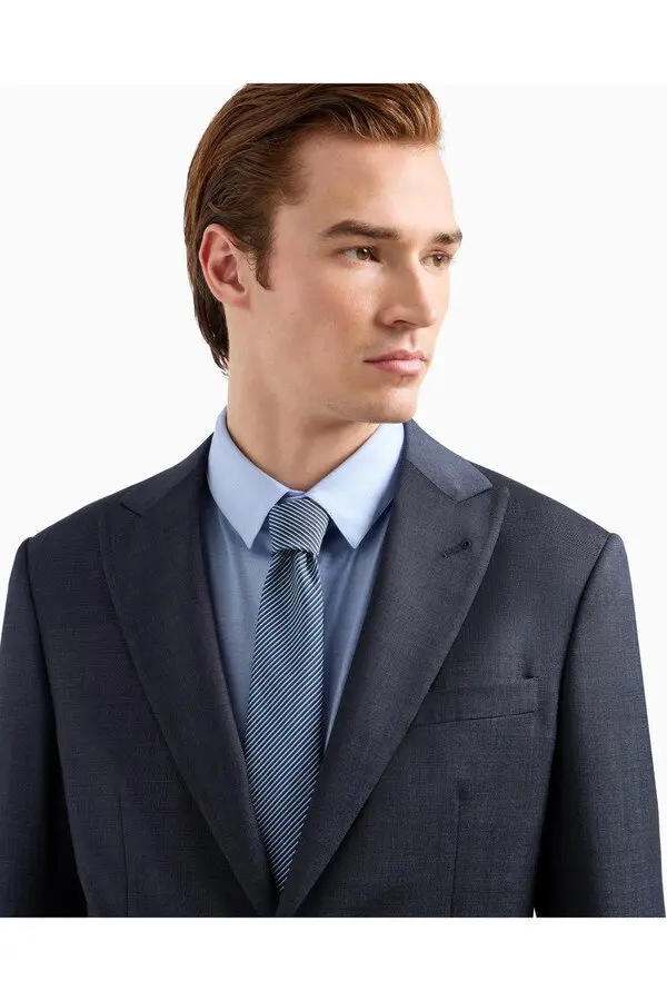 Giorgio Armani Pure Silk Neck Tie With Jacquard Stripes - Blue
