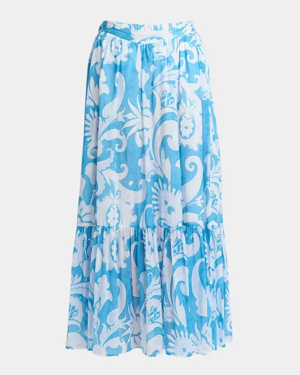 Etro Summer Paisley Cotton Voile Skirt - Print On White Base