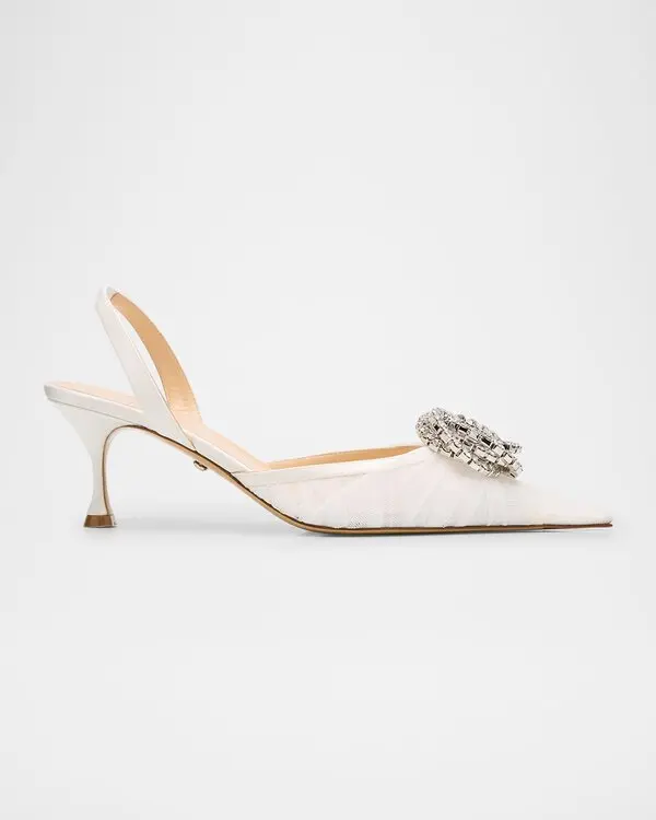 Mach & Mach Galaxy Crystal Slingback Pumps - White