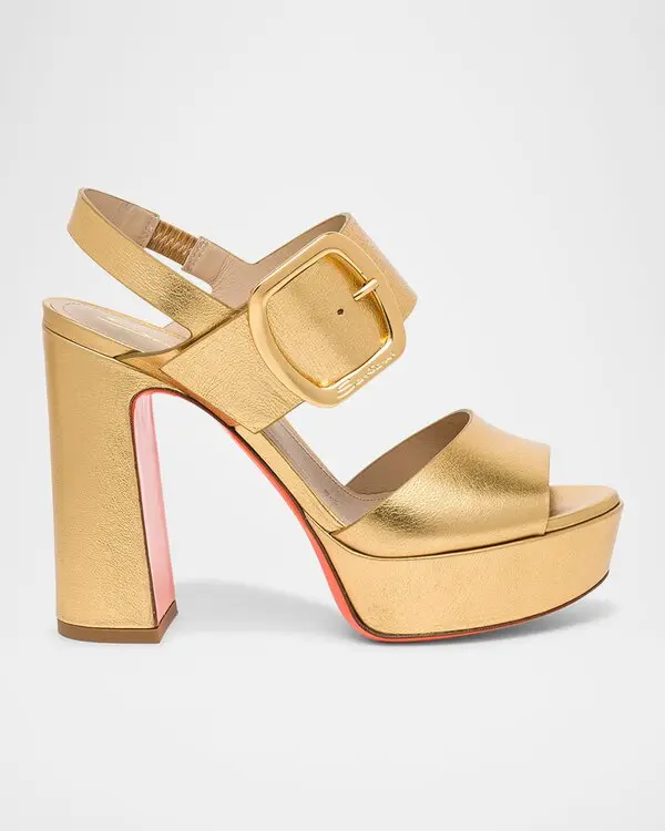 Santoni Bruxel Metallic Buckle Platform Sandals - Gold