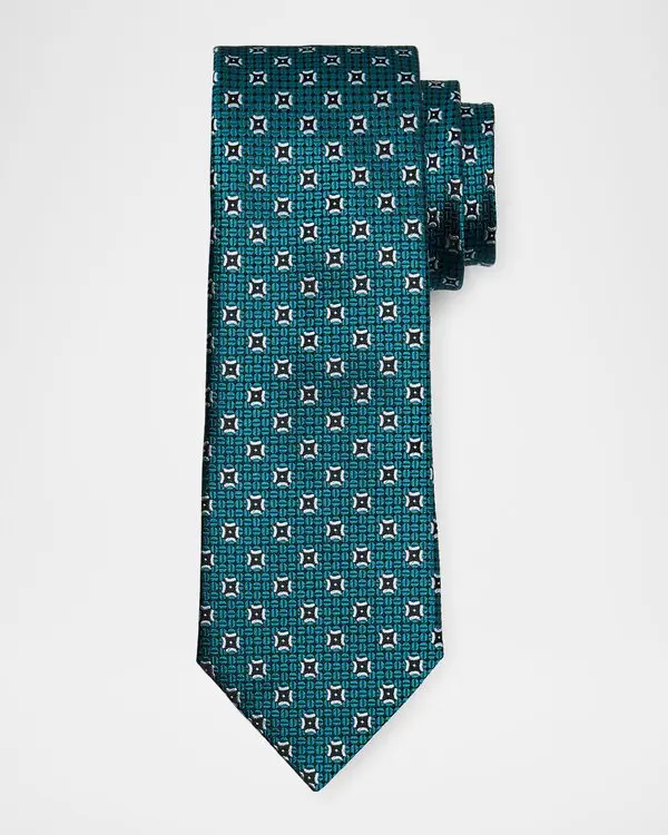Zegna Medallion Silk Tie - Md Grn Fan