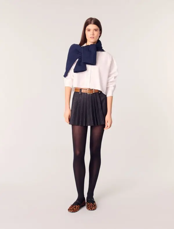 Maje Cotton Layered-effect Pleated Denim Shorts