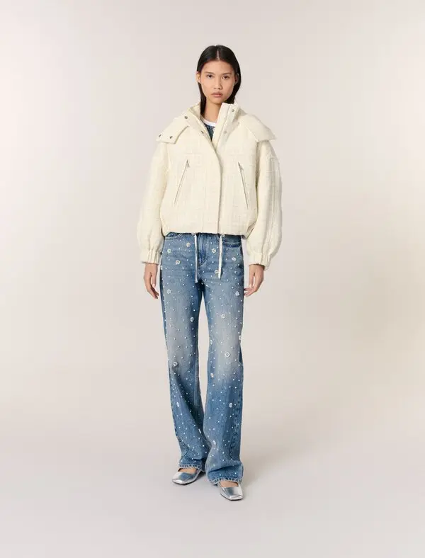 Maje Acrylic Tweed Down Jacket - Ecru