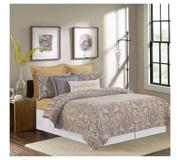 VALERIE PARR HILL Shay Damask King Bedding 3 Piece Quilt Set V Alerie