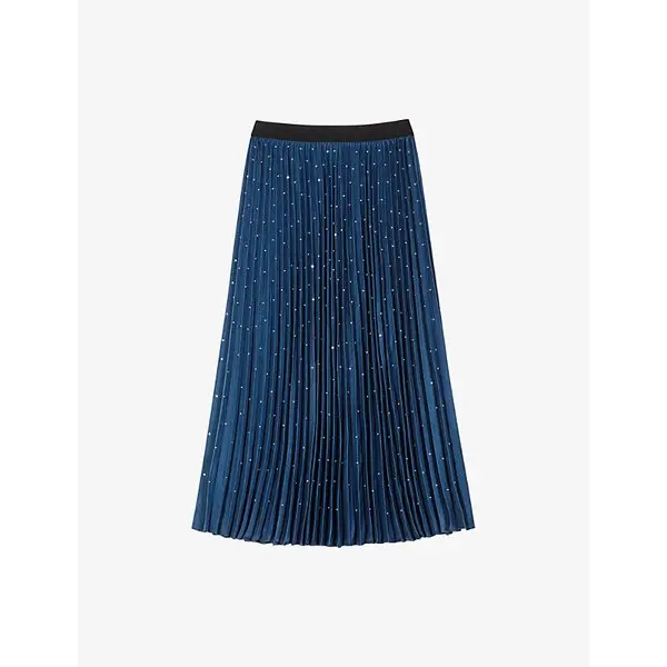 Maje Stud-embellished Pleated Woven Midi Skirt - Bleus