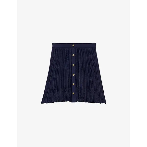 Maje Button-front Stretch-knit Mini Skirt - Bleus