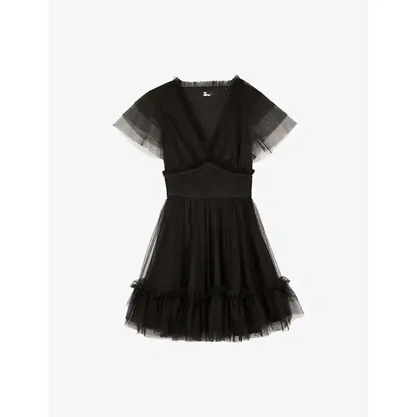 blue dress for baby girl CEM Embellishment Straight Across Neck Tulle Mini Dress