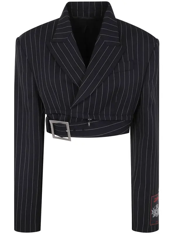 Jean Paul Gaultier Pinstripe Wool Cropped Tailored Jacket