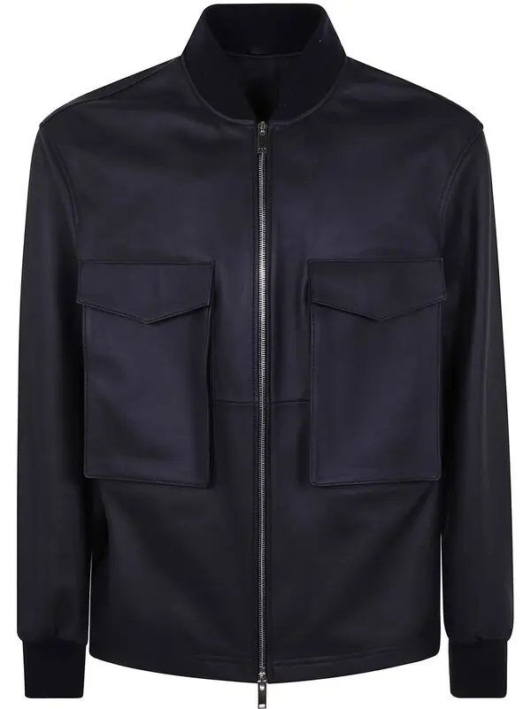 DESA 1972 Leather Patch Pocket Bomber Jacket - Blue