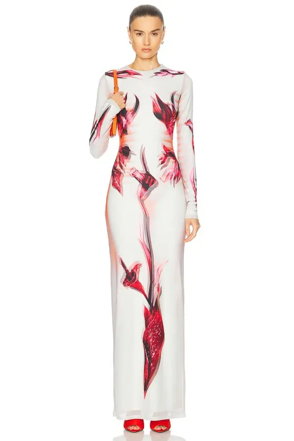 Jean Paul Gaultier Flower Body Morphing Mariniere Long Dress - Mint  Pale Pink  & Red