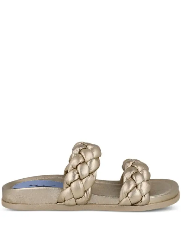 BIRD&CO Blue Bird Shoes Braided Leather Slides - Gold