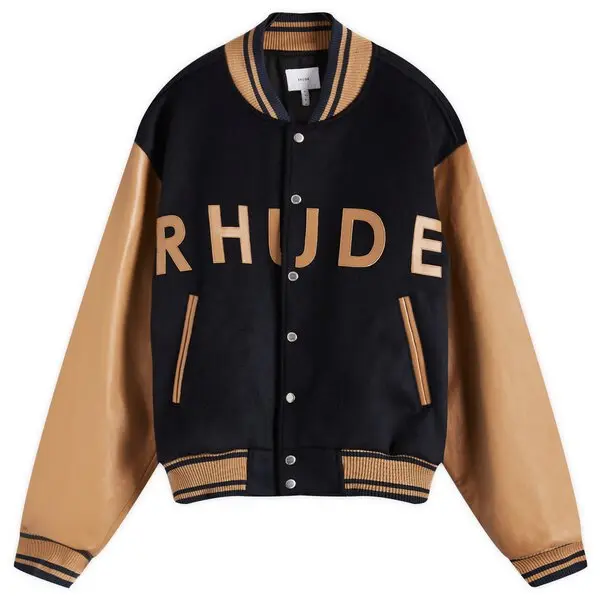 Rhude Logo Varsity Jacket - Navy/camel