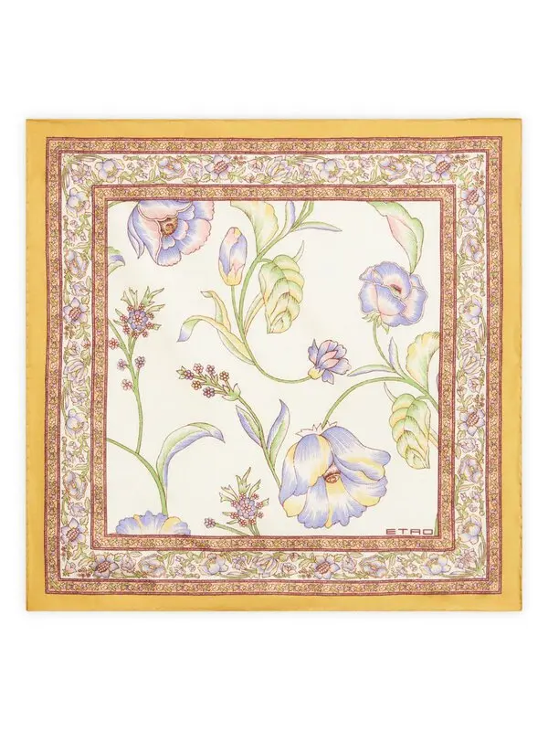 Etro Printed Silk Pocket Square - White