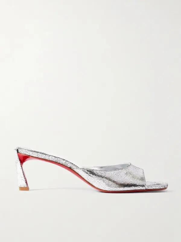 CHRISTIAN LOUBOUTIN Condora 55 Metallic Cracked-leather Mules - Silver