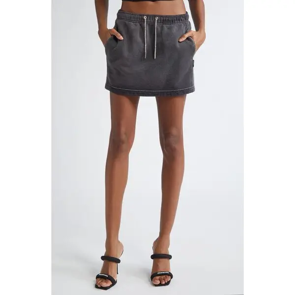 Alexander Wang Hotfix Crystal Drawstring French Terry Miniskirt