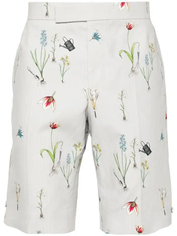 Thom Browne Floral-print Straight-leg Shorts