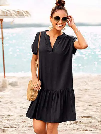 Victoria'S Secret Lascana Boxy Viscose Shirt Dress - Black | Editorialist