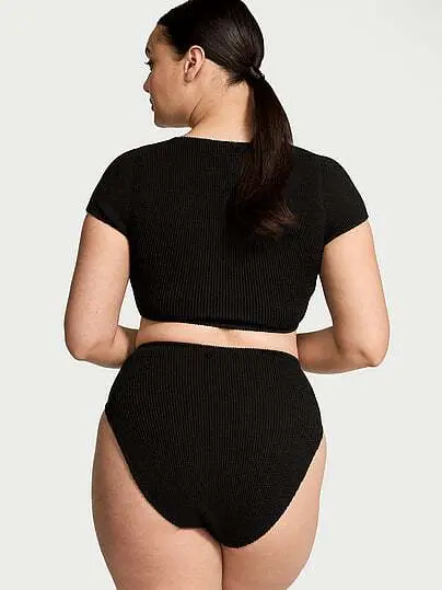 Victoria's Secret Crinkle High-waist Bikini Bottom Full Coverage - Black