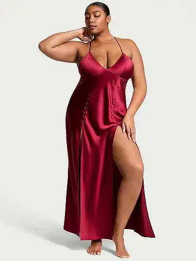 fitted lace wedding dress Isla Halterneck Maxi Slip Dress | Berry Red main image 0