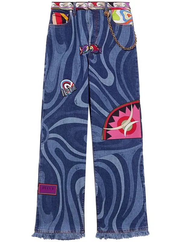 Emilio Pucci Marmo-print Embellished Jeans