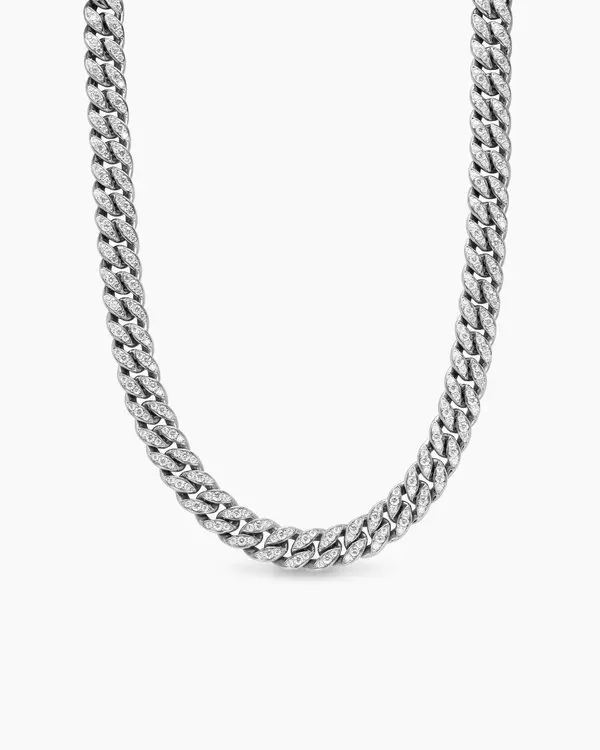 David Yurman Sterling Silver Curb Chain Necklace With Diamonds