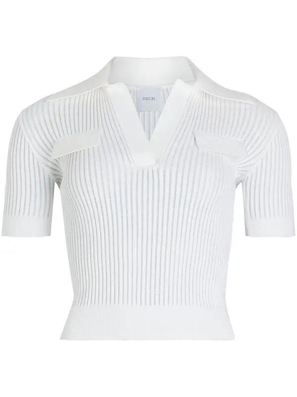 Patou Ribbed Knit Polo Top - White
