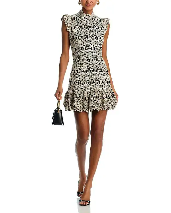 Aqua Floral Mock Neck Mini Dress In Black/Natural - 41% Off | Editorialist