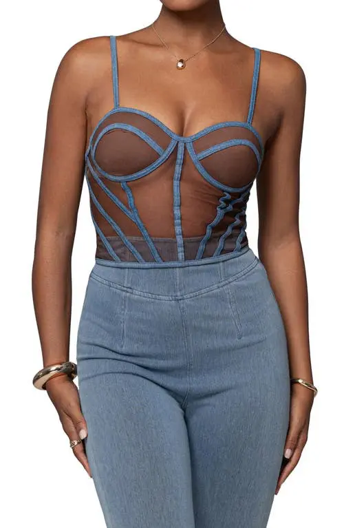 JLUXLABEL Denim Illusion Bustier Top - Brown