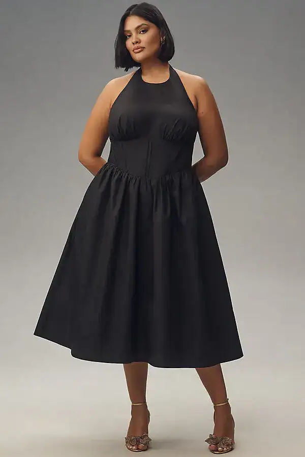 Nia Rio Halter Drop-Waist Midi Dress In Black - 49% Off | Editorialist