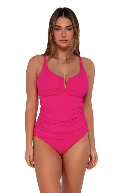 SUNSETS Zuri V-wire Dd Cup Tankini Top - Begonia Sandbar Rib