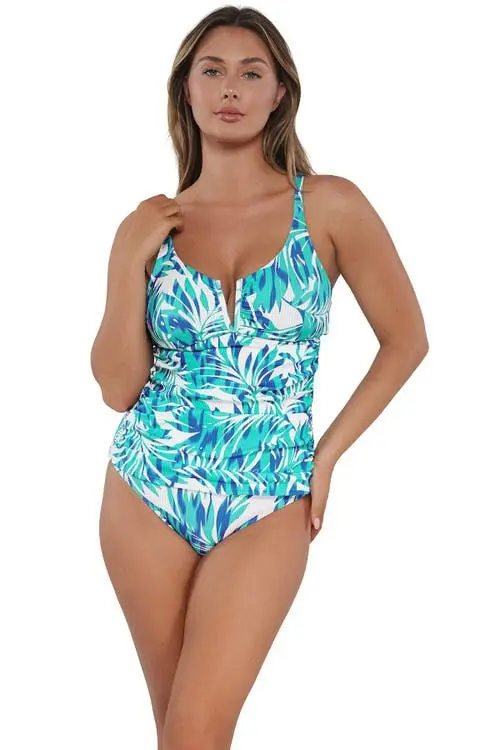SUNSETS Zuri V-wire Dd Cup Tankini Top - Sea Breeze Sandbar Rib
