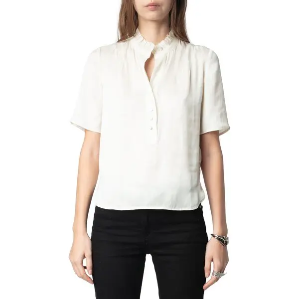 Zadig&Voltaire Topher Ruffle Neck Top - Flake