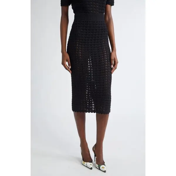 Dolce & Gabbana Virgin Wool Crochet Midi Skirt - N0000 Nero