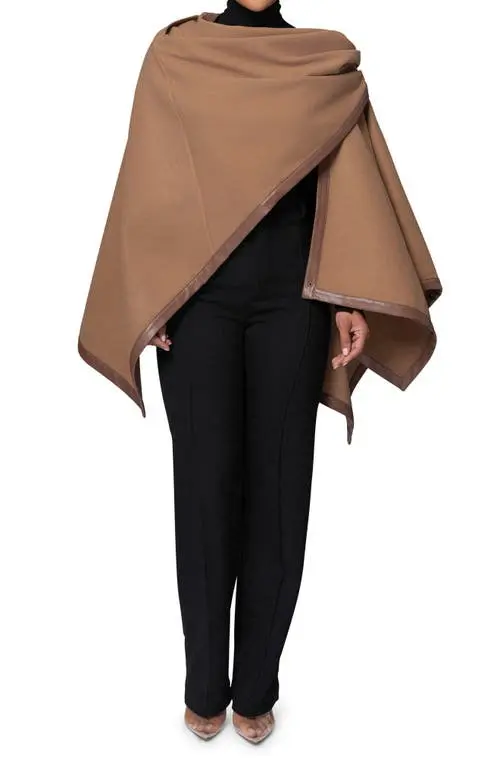 JLUXLABEL Felt Shawl With Faux Leather Trim