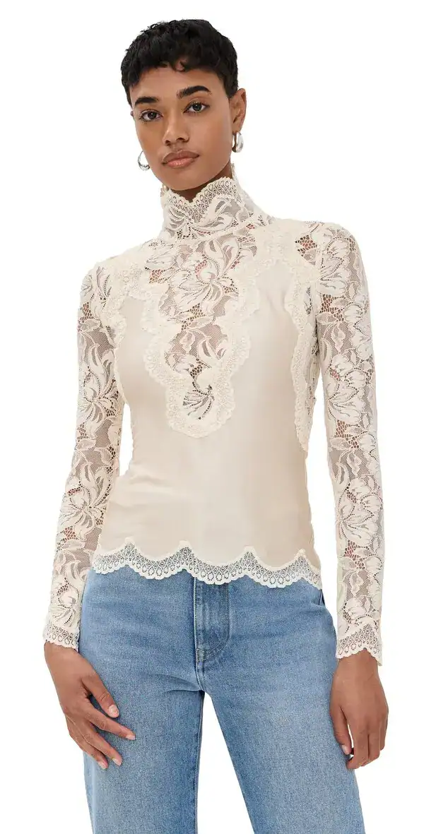 Rabanne Lace Turtleneck Top Ivory Editorialist
