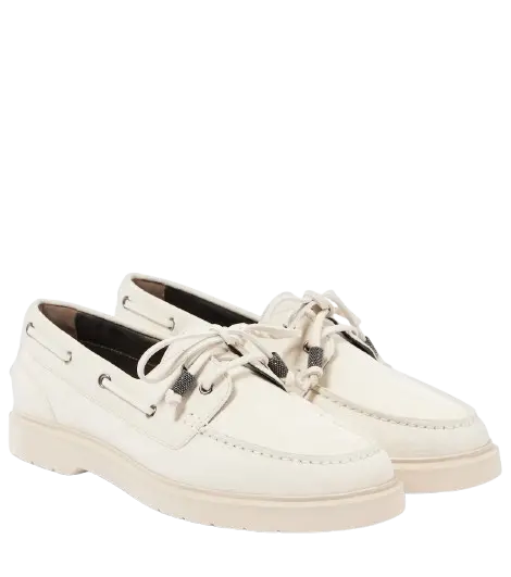 Brunello Cucinelli Suede Boat Shoes - White