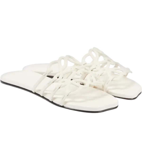 Loewe Petal Anagram Leather Slides - White