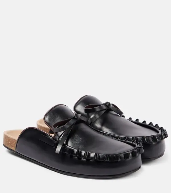JW Anderson Ruffled Leather Mules - Black