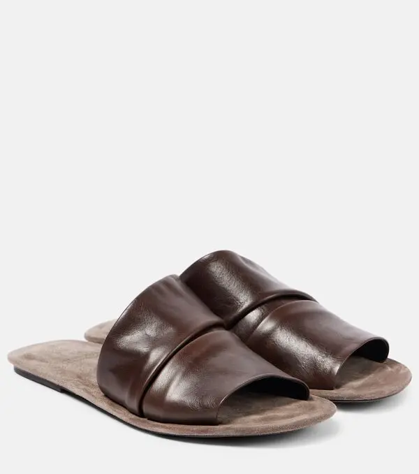 Brunello Cucinelli Ruched Leather Slides