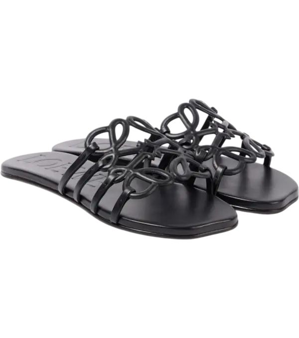 Loewe Petal Anagram Leather Slides - Black