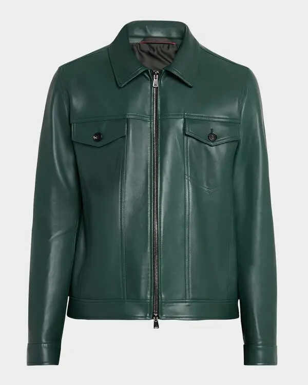 Isaia Full-zip Lambskin Trucker Jacket