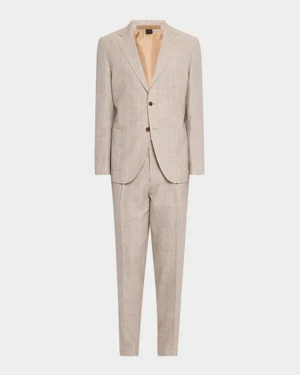 BOSS CAMEL Heston Windowpane Two-piece Suit