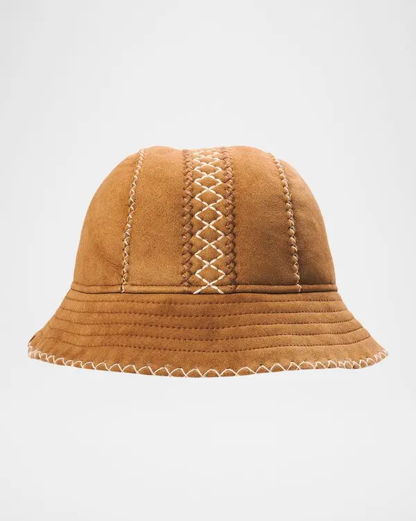 UGG Atherson Embroidered Shearling Bucket Hat - Chestnut